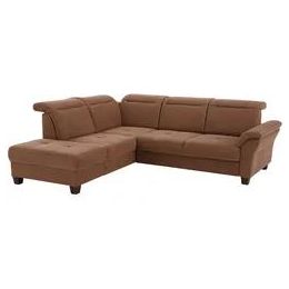 Ecksofa Home Affaire "Solvei L-Form" Sofas Gr. B/H/T: 260 cm x 104 cm x 235 cm, Luxus-Microfaser ALTARA NUBUCK, Ottomane links, Sitztiefenverstellung, braun wahlweise auch mit Kopfteilverstellung und Bettfunktion, Federkern