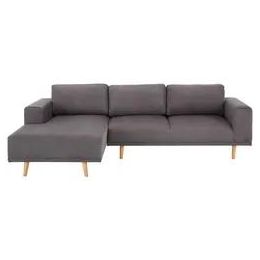 Ecksofa Home Affaire "Lasse L-Form" Sofas Gr. B/H/T: 273cm x 90cm x 167cm, Luxus-Microfaser, Recamiere links, grau im scandinavischen Stil mit Holzfüßen