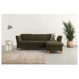 Ecksofa Home Affaire "Trelleborg L-Form" Sofas Gr. B/H/T: 249cm x 86cm x 162cm, Struktur, Recamiere rechts, ohne Bettfunktion-ohne Bettkasten, grün (olive) Federkern-Polsterung, wahlweise mit Bettfunktion und Bettkasten