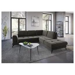 Sit & More Ecksofa SIT & MORE "Bendigo L-Form" Sofas Gr. B/H/T: 258cm x 84cm x 226cm, Samtoptik, Ottomane rechts, mit schwarzem Nickelfuß, grau (anthrazit) inklusive Sitztiefenverstellung, Bodenfreiheit 12 cm, in 2 Fußfarben