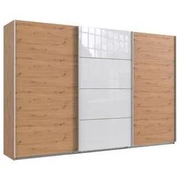 Schwebetürenschrank wimex "Norderstedt" Schränke Gr. B/H/T: 313cm x 210cm x 64cm, 3 St., weiß (artisan eiche nachbildung/ glas weiß) INKLUSIVE 2 Stoffboxen und zusätzliche Einlegeböden, mit Glastür