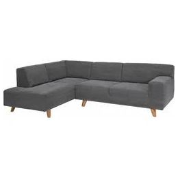 Ecksofa Tom Tailor HOME "NORDIC PURE" Sofas Gr. B/H/T: 249cm x 77cm x 181cm, Vintage Webstoff TUS, Ottomane links, grau (soft graphite tus 9) mit Ottomane, im Retrolook, Füße Buche natur