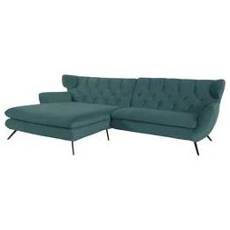 Ecksofa 3C Candy "Beatrice L-Form" Sofas Gr. B/H/T: 300cm x 94cm x 175cm, Samtoptik, Recamiere links, grün (dunkelgrün) mit Rückensteppung im Rautenmuster