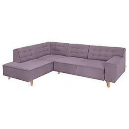 Ecksofa Tom Tailor HOME "NORDIC CHIC" Sofas Gr. B/H/T: 249cm x 77cm x 181cm, Samtstoff STC, Ottomane links, mit Sitztiefenverstellung-ohne Nackenstütze, lila (lila stc 8) mit Ottomane, wahlweise Sitzvorzug, Füße Buche natur