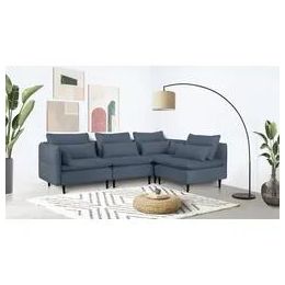 Ecksofa Andas "ALVIK L-Form" Sofas Gr. B/H/T: 262cm x 88cm x 172cm, Struktur weich, Ottomane rechts, Ottomane rechts, blau zusammengesetzt aus Modulen, erweiterbar mit Modulen der Serie