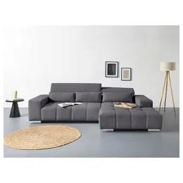 Ecksofa COTTA "Orion L-Form" Sofas Gr. B/H/T: 307cm x 73cm x 186cm, Chenille-Struktur, Recamiere rechts, grau (stone) mit Recamiere, inkl. verstellbaren Kopfstützen und 3 Kissen