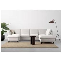 Wohnlandschaft Home Affaire "Trelleborg U-Form" Sofas Gr. B/H/T: 307cm x 86cm x 213cm, Feincord, Ottomane rechts, ohne Bettfunktion-ohne Stauraum, silberfarben (silber) wahlweise mit Bettfunktion und Bettkasten, inkl. Federkern-Polsterung