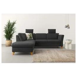 Ecksofa Home Affaire "Trelleborg L-Form" Sofas Gr. B/H/T: 252cm x 86cm x 213cm, Struktur, Ottomane links, ohne Bettfunktion-ohne Stauraum, grau (anthrazit) Federkern-Polsterung, wahlweise mit Bettfunktion und Stauraum