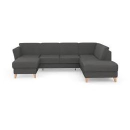 Sit & More Wohnlandschaft SIT & MORE "Visby U-Form" Sofas Gr. B/H/T: 303cm x 87cm x 213cm, Luxus-Microfaser Paris, Ottomane rechts, ohne Bettfunktion-ohne Stauraum, grau wahlweise mit Bettfunktion und Stauraum, frei im Raum stellbar