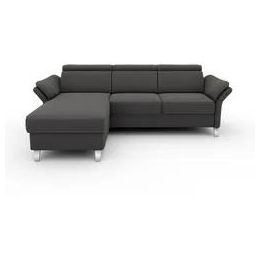 Sit & More Ecksofa SIT & MORE "Vincenzo L-Form" Sofas Gr. B/H/T: 252 cm x 84 cm x 165 cm, Struktur, Recamiere links, mit Kopfteilverstellung-mit Bettfunktion, grau (dunkelgrau) inklusive Kopfteilverstellung, wahlweise mit Bettfunktion, Bettkasten