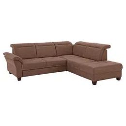 Ecksofa Home Affaire "Solvei L-Form" Sofas Gr. B/H/T: 260cm x 104cm x 235cm, Luxus-Microfaser Lederoptik, Ottomane rechts, Sitztiefenverstellung, braun (haselnuss) wahlweise auch mit Kopfteilverstellung und Bettfunktion, Federkern