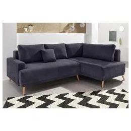 Ecksofa Inosign "Exxpo Otusso, L-Form" Sofas Gr. B/H/T: 246cm x 90cm x 169cm, Webvelours, Recamiere rechts, blau mit Bettfunktion und Bettkasten