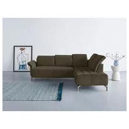 Ecksofa Inosign "Fresh L-Form" Sofas Gr. B/H/T: 260cm x 79cm x 220cm, Samtoptik, Ottomane rechts, ohne Armteilverstellung-ohne Kopfteilverstellung, grün (olive) Federkern, wahlweise Kopfteilverstellung und motorischer Vorziehsitz