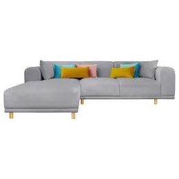 Ecksofa Andas "Maroon L-Form" Sofas Gr. B/H/T: 285 cm x 82 cm x 191 cm, Struktur, Recamiere links, Inklusive 7 Zierkissen, grau (hellgrau) in skandinavischem Design, mit losen Kissen