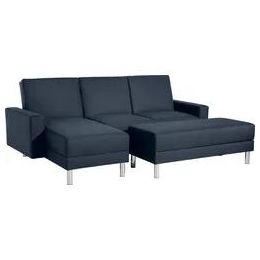 Schlafsofa Max Winzer "Just Fresh modernes kubisches Sofa, Rückenverstellung für Sitzkomfort" Sofas Gr. B/H/T: 230cm x 93cm x 152cm, Strukturgewebe 16523, Recamiere beidseitig montierbar, ohne Hocker, blau Recamiere links oder rechts montierbar, elegante Metallfüße