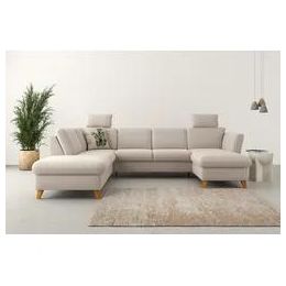 Wohnlandschaft Home Affaire "Trelleborg U-Form" Sofas Gr. B/H/T: 307cm x 86cm x 213cm, Luxus-Microfaser Euphoria, Ottomane links, ohne Bettfunktion-ohne Stauraum, grau (elephant) Federkern-Polsterung, wahlweise mit Bettfunktion und Stauraum