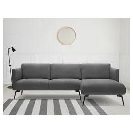 Ecksofa Andas "Horna, L-Form" Sofas Gr. B/H/T: 241cm x 84cm x 146cm, Bouclé, Recamiere rechts, grau (schiefer) mit schwarzen Metallbeinen