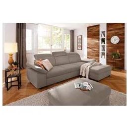 Ecksofa Home Affaire "Mauritius L-Form" Sofas Gr. B/T: 287cm x 178cm, Luxus-Microfaser Lederoptik, Recamiere rechts, ohne Bettfunktion-ohne Bettkasten, grau (stahlgrau) mit Kopfteil- und Armlehnverstellung, Bettfunktion Bettkasten