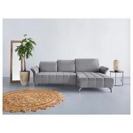 Ecksofa Inosign "Fresh L-Form" Sofas Gr. B/H/T: 281 cm x 79 cm x 185 cm, Samtoptik, mega-Recamiere rechts, ohne Armteilverstellung-ohne Kopfteilverstellung, grau (hellgrau) Federkern, wahlweise Kopfteilverstellung und motorischer Vorziehsitz