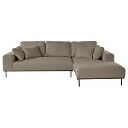 Ecksofa Andas "Mikael" Sofas Gr. B/H/T: 278 cm x 87 cm x 170 cm, Bouclé recycelt, Recamiere rechts, grau (taupe) mit hochwertigem, gebeiztem Holzrahmen und 4 Zierkissen, L-Form