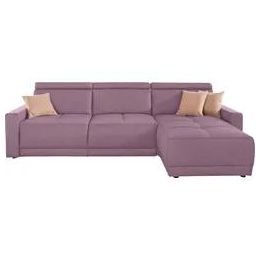 Ecksofa DOMO collection "Ava L-Form" Sofas Gr. B/H/T: 262cm x 84cm x 167cm, Struktur fein, Recamiere rechts, ohne Funktion, lila (flieder) mit Recamiere, Federkern wahlweise Kopfteilverstellungen