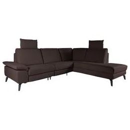 Ecksofa Alina Sofas Gr. B/H/T: 267cm x 118cm x 210cm, Struktur GBA, Ottomane rechts, mit Armlehnenverstellung, braun (graubraun gba 34) inkl. Kopfstützen, wahlweise mit Relaxfunktion, Breite: 267 cm