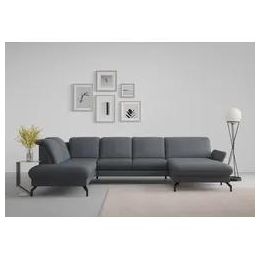 Sit & More Wohnlandschaft SIT & MORE "Fashion U-Form" Sofas Gr. B/H/T: 338cm x 84cm x 207cm, Soft clean, Ottomane links, ohne Kopfteilverstellung-ohne Vorziehsitz, grau (dunkelgrau) wahlweise mit Kopfteilverstellung, Vorziehsitz, motorisch, Metallfüße