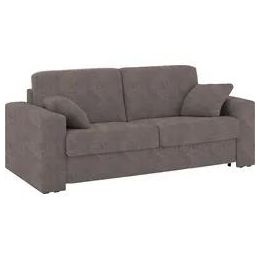 Schlafsofa Home Affaire "Roma Matratzenhöhe 14 cm" Sofas Gr. B/H/T: 200cm x 85cm x 100cm, Luxus-Microfaser Lederoptik, Breite 200cm, braun (schlamm) Dauerschlaffunktion, mit Unterfederung, Lattenrost, Matratze