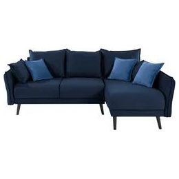 Ecksofa Inosign "Asra L-Form" Sofas Gr. B/H/T: 240cm x 95cm x 170cm, Samtvelours, Recamiere rechts, mit Bettfunktion-mit Bettkasten, blau (marineblau/blau) incl. Bettfunktion und Bettkasten, Seitentasche im Armteil, Federkern