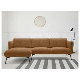 Ecksofa Andas "Horna, L-Form" Sofas Gr. B/H/T: 241cm x 84cm x 146cm, Struktur, Recamiere links, braun (bronze) mit schwarzen Metallbeinen