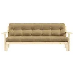 Schlafsofa KARUP DESIGN "Unwind" Sofas Gr. B/H/T: 190cm x 14cm x 92cm, Baumwollmix, gelb (wheat beige) Mit Holzstruktur, inkl. Futonmatratze, Liegefläche 130x190 cm