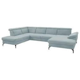 Sit & More Wohnlandschaft SIT & MORE "Scorpio U-Form", blau (aqua), B:353cm H:85cm T:236cm, Sofas, inklusive Sitztiefenverstellung, mit Kopf- und Armteilverstellung