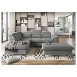 Sit & More Ecksofa SIT&MORE "Cabrio L-Form" Sofas Gr. B/H/T: 274 cm x 87 cm x 230 cm, Luxus-Microfaser, langer Schenkel rechts, mit Bettfunktion-mit Bettkasten-mit Sitztiefenverstellung-mit Kopfteilverstellung-mit Armteilfunktion-mit 3 Nierenkissen, grau mit Sitztiefenverstellung und Federkern, 3 Nierenkissen