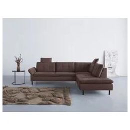 Ecksofa Inosign "Birkholm L-Form" Sofas Gr. B/H/T: 270cm x 83cm x 226cm, Luxus-Microfaser ALTARA NUBUCK, Ottomane rechts, mit Armlehnfunktion, braun (dunkelbraun) Armlehnverstellung, auch in Easy Clean Bezug - mit Wasser zu reinigen