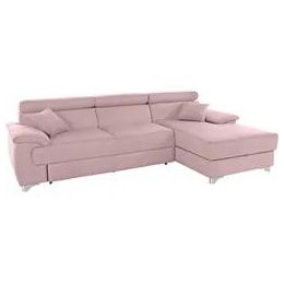 Ecksofa DOMO collection "Mira L-Form" Sofas Gr. B/H/T: 271cm x 78cm x 167cm, Luxus-Microfaser, Recamiere rechts, mit Kopfteilverstellung, rosa (flamingo) wahlweise mit Bettfunktion und Bettkasten