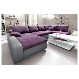 Wohnlandschaft Trendmanufaktur "Indie, toller Sitzkomfort, aufwendige Detailverarbeitung, U-Form" Sofas Gr. B/H/T: 335cm x 86cm x 179cm, Kunstleder SOFTLUX-Struktur fein, Recamiere links, XXL-mit Bettfunktion, lila (grau/brombeer) wahlweise mit Bettfunktion