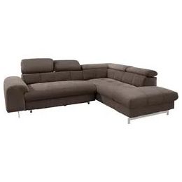 Ecksofa COTTA "Chef L-Form" Sofas Gr. B/H/T: 262cm x 72cm x 206cm, Chenille, Ottomane rechts, mit Kopfteilverstellung-mit Bettfunktion und Bettkasten, braun (espresso) mit Kopfteilverstellung, wahlweise Bettfunktion