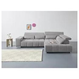 Ecksofa COTTA "Orion L-Form" Sofas Gr. B/H/T: 310cm x 70cm x 225cm, Chenille-Struktur, Ottomane rechts, grau mit Ottomane, inklusive verstellbarer Kopfstützen und 5 Nierenkissen