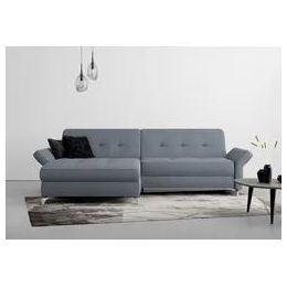 Ecksofa Inosign "Maredo L-Form" Sofas Gr. B/H/T: 284 cm x 89 cm x 179 cm, Chenille-Optik, mega-Recamiere links, ohne Kopfteilverstellung, ohne Armteilfunktion, blau (graublau) Federkern, wahlweise auch mit Kopfteil- und Armlehnverstellung