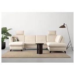 Wohnlandschaft Home Affaire "Trelleborg U-Form" Sofas Gr. B/H/T: 307cm x 86cm x 213cm, Cord, Ottomane rechts, mit Bettfunktion-mit Stauraum, beige (creme) wahlweise mit Bettfunktion und Bettkasten, inkl. Federkern-Polsterung