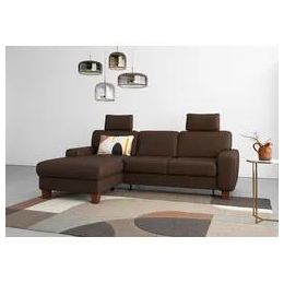 Ecksofa Home Affaire "Vision L-Form" Sofas Gr. B/H/T: 252cm x 90cm x 164cm, Luxus-Microfaser Lederoptik, Recamiere links, mit Bettfunktion-mit Bettkasten, braun (dunkelbraun) mit Federkern, wahlweise Bettfunktion und Bettkasten