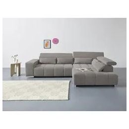 Ecksofa COTTA "Orion L-Form" Sofas Gr. B/H/T: 310cm x 70cm x 225cm, Microfaser, Ottomane rechts, grau (elephant) mit Ottomane, inklusive verstellbarer Kopfstützen und 5 Nierenkissen