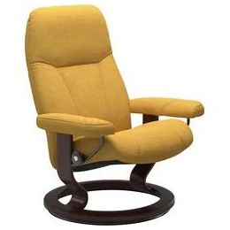 Relaxsessel stressless "Consul" Sessel Gr. ROHLEDER Stoff Q2 FARON, Classic Base Braun, PlusTMSystem-Gleitsystem-Relaxfunktion-Drehfunktion-Kopfstützenverstellung-Rückteilverstellung, B/H/T: 72cm x 94cm x 70cm, gelb (yellow q2 faron) mit Classic Base, Größe S, Gestell Braun