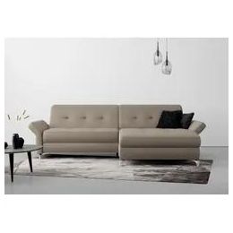 Ecksofa Inosign "Maredo L-Form" Sofas Gr. B/H/T: 284 cm x 89 cm x 179 cm, Luxus-Microfaser weich, mega-Recamiere rechts, mit Kopfteilverstellung, mit Armteilfunktion, mit Vorziehsitz motorisch und mit Bettkasten, grau (grau, beige) Federkern, wahlweise auch mit Kopfteil- und Armlehnverstellung