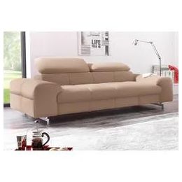 3-Sitzer COTTA "Chef" Sofas Gr. B/H/T: 232 cm x 72 cm x 105 cm, NaturLEDER, mit Kopfteilverstellung, braun (cappuccino) 3-Sitzer mit eleganter Steppung, Bodenfreiheit 12,5 cm