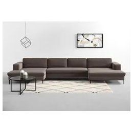 Wohnlandschaft DOMO collection "Modica U-Form" Sofas Gr. B/H/T: 438cm x 83cm x 173cm, Samtoptik, Recamiere beidseitig, grau (taupe) XXL, in moderner Optik mit, 2 großzügigen Recamieren, auch Cord