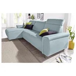 Sit & More Ecksofa SIT & MORE "Township L-Form", blau (aqua), B:253cm H:102cm T:168cm, Luxus-Microfaser (100% Polyester), NaturLEDER Punch (echtes Rindsleder) in Sitz und Rücken. Korpus in passendem Kunstleder SOFTLUX bezogen, Luxus-Microfaser ALTARA NUBUCK (100% Polyester), Sofas, wahlweise mit elektrischer Wallfree-Funktion