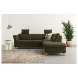 Ecksofa Home Affaire "Trelleborg L-Form" Sofas Gr. B/H/T: 252cm x 86cm x 213cm, Struktur, Ottomane rechts, ohne Bettfunktion-ohne Stauraum, grün (olive) Federkern-Polsterung, wahlweise mit Bettfunktion und Stauraum