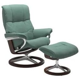 Relaxsessel stressless "Mayfair" Sessel Gr. Leder PALOMA, Signature Base Braun, Relaxfunktion-Drehfunktion-PlusTMSystem-Gleitsystem-BalanceAdaptTM, B/H/T: 83cm x 102cm x 74cm, grün (aqua paloma) mit Hocker, Signature Base, Größe S, M & L, Gestell Braun