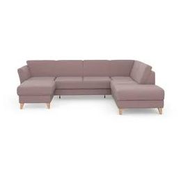 Sit & More Wohnlandschaft SIT & MORE "Visby U-Form" Sofas Gr. B/H/T: 303cm x 87cm x 213cm, Struktur fein, Ottomane rechts, ohne Bettfunktion-ohne Stauraum, rosa (altrosa) wahlweise mit Bettfunktion und Stauraum, frei im Raum stellbar